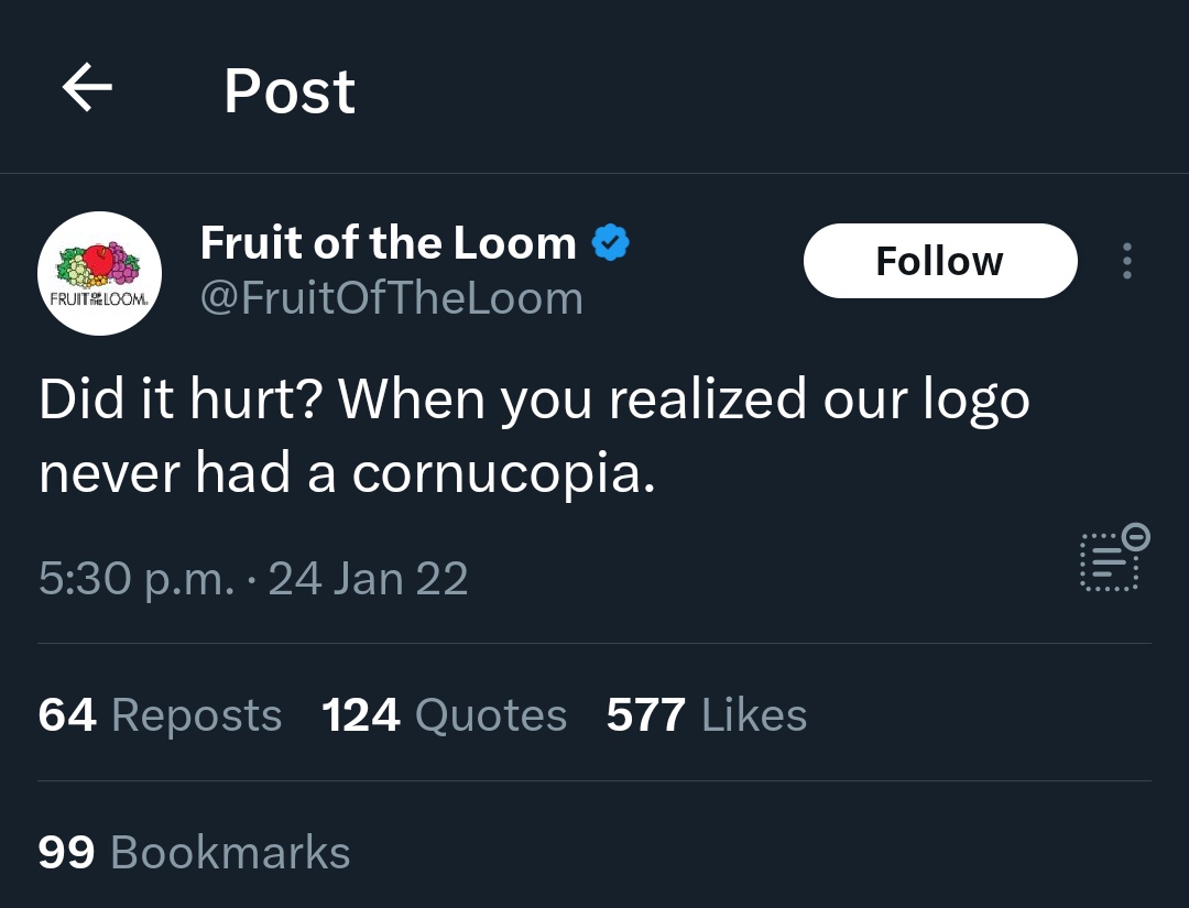 This is a big one. The cornucopia in the fruit of The loom logo. We are ...