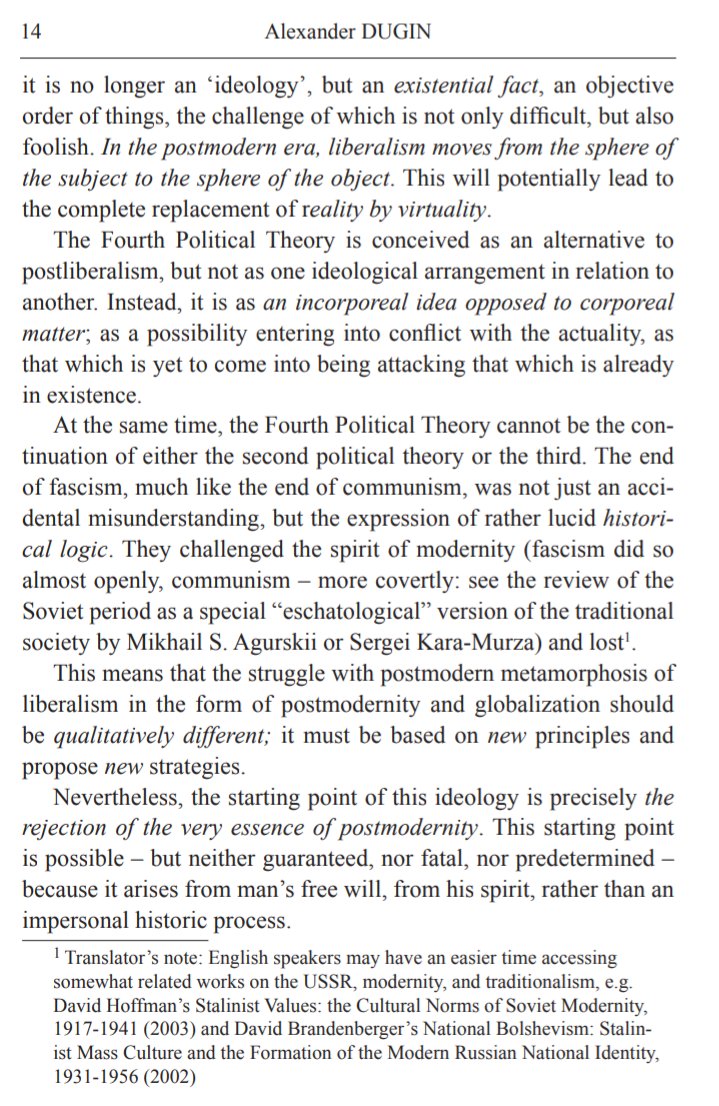 I like Alexander Dugin’s “Fourth Political Theory” concept, especially ...