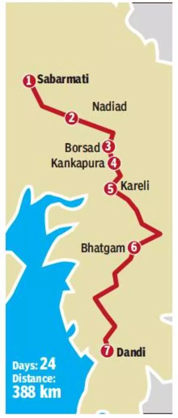 Gandhi Salt March Map Dandi March: Salt Satyagraha