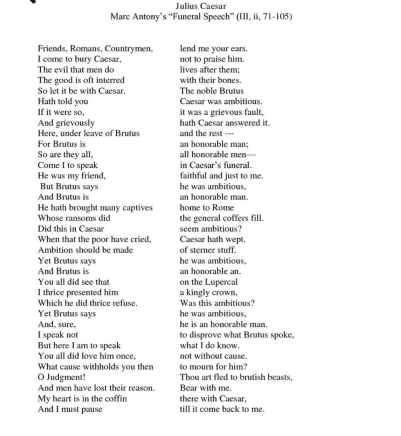 Antony Speech Mark Antony's Inspiring Speech In Musical Theatre