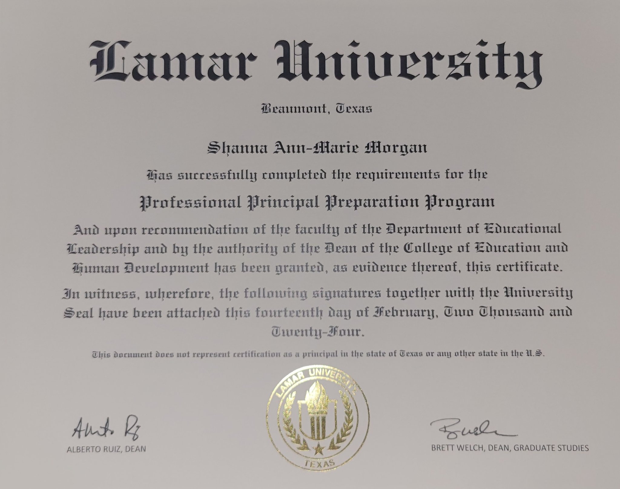 Lamar University Diploma Franklin Pierce Premier Clifford Coles Hall