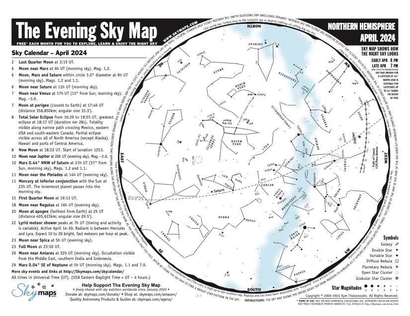 The Evening Sky Map (PDF) for April 2024 is now available. Free ...