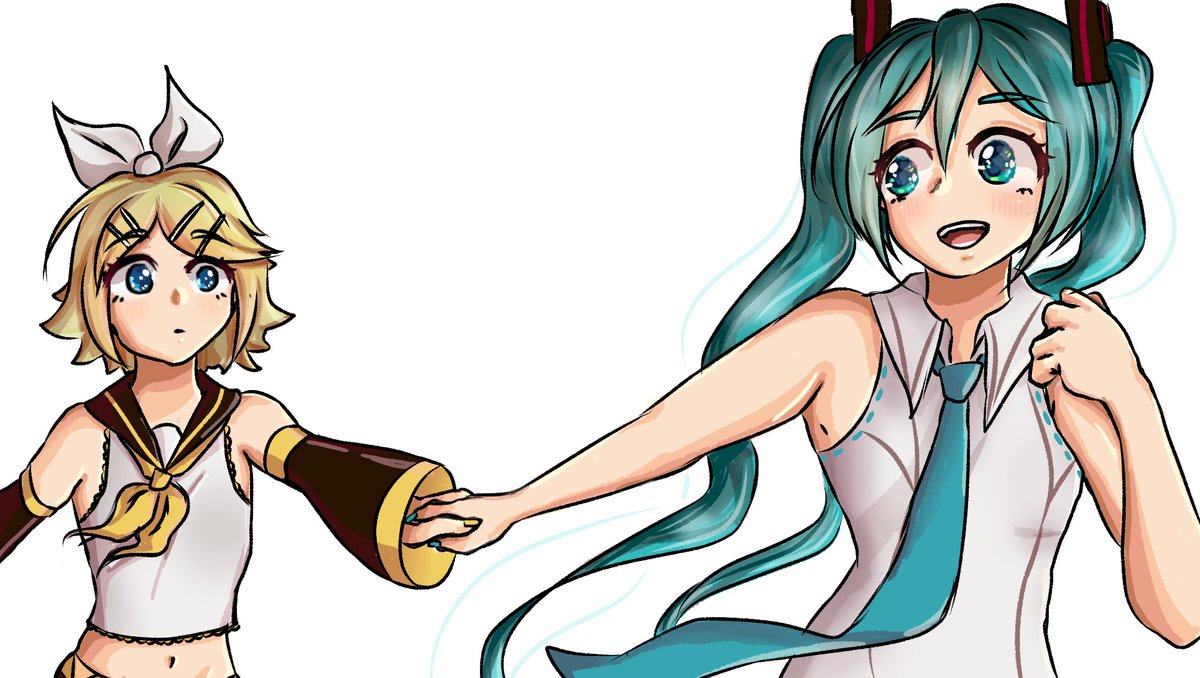 初音ミク ,鏡音リン 「real real quick redraw of my #MIKUMAYHEM」|meekieのイラスト