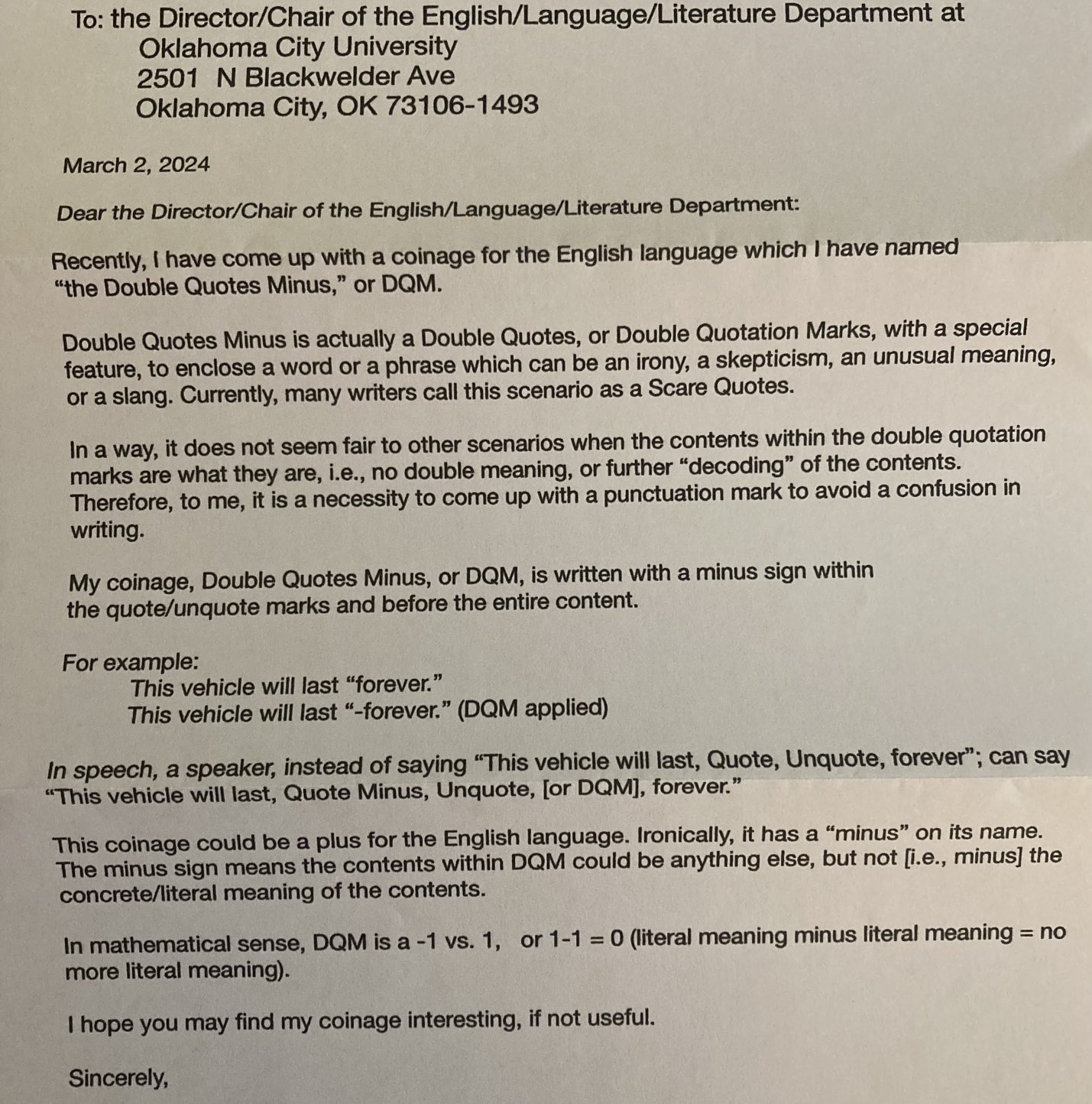 Punctuation In A Letter