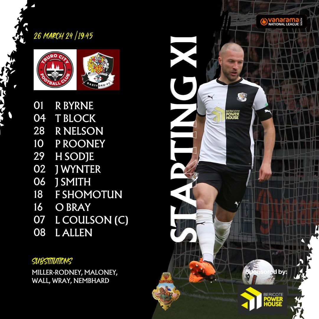 Dartford FC on X Your Darts this evening Rhys Byrne in net Luke Allen returns to the XI Ollie Bray leads the line DartfordFC DartsFC https t 3N09JxdNgd X