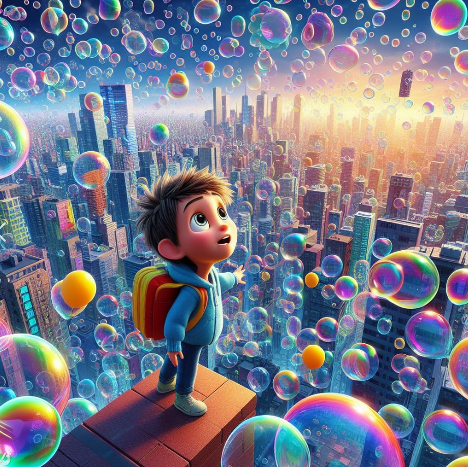 Tried using AI to generate a world full of bubbles in a city landscape ...