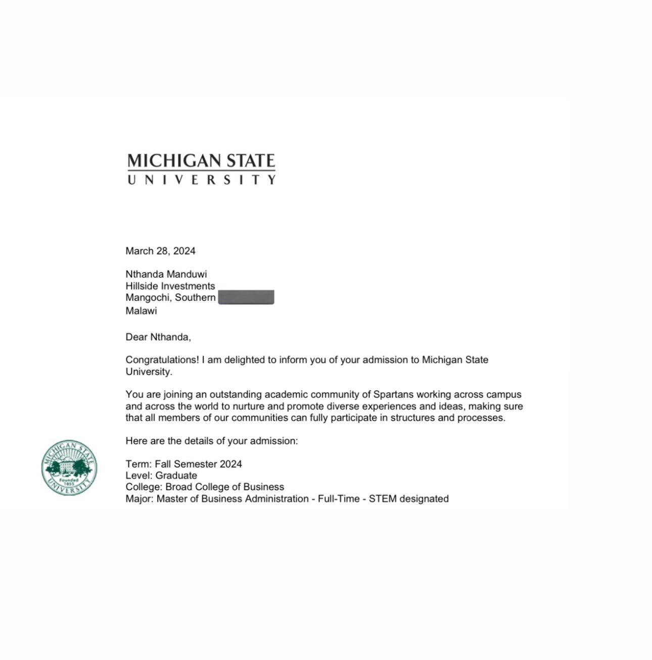 Michigan State Acceptance Letter College Acceptance Letters Top