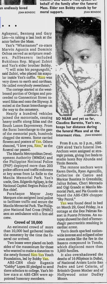 Rico Yan Funeral Filipino History, News And Classic Stories Rico Yan