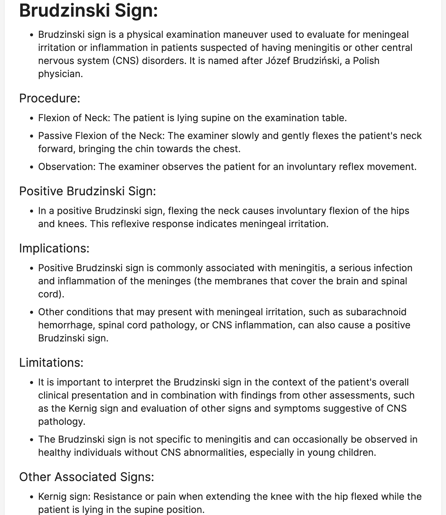 Brudzinski Sign