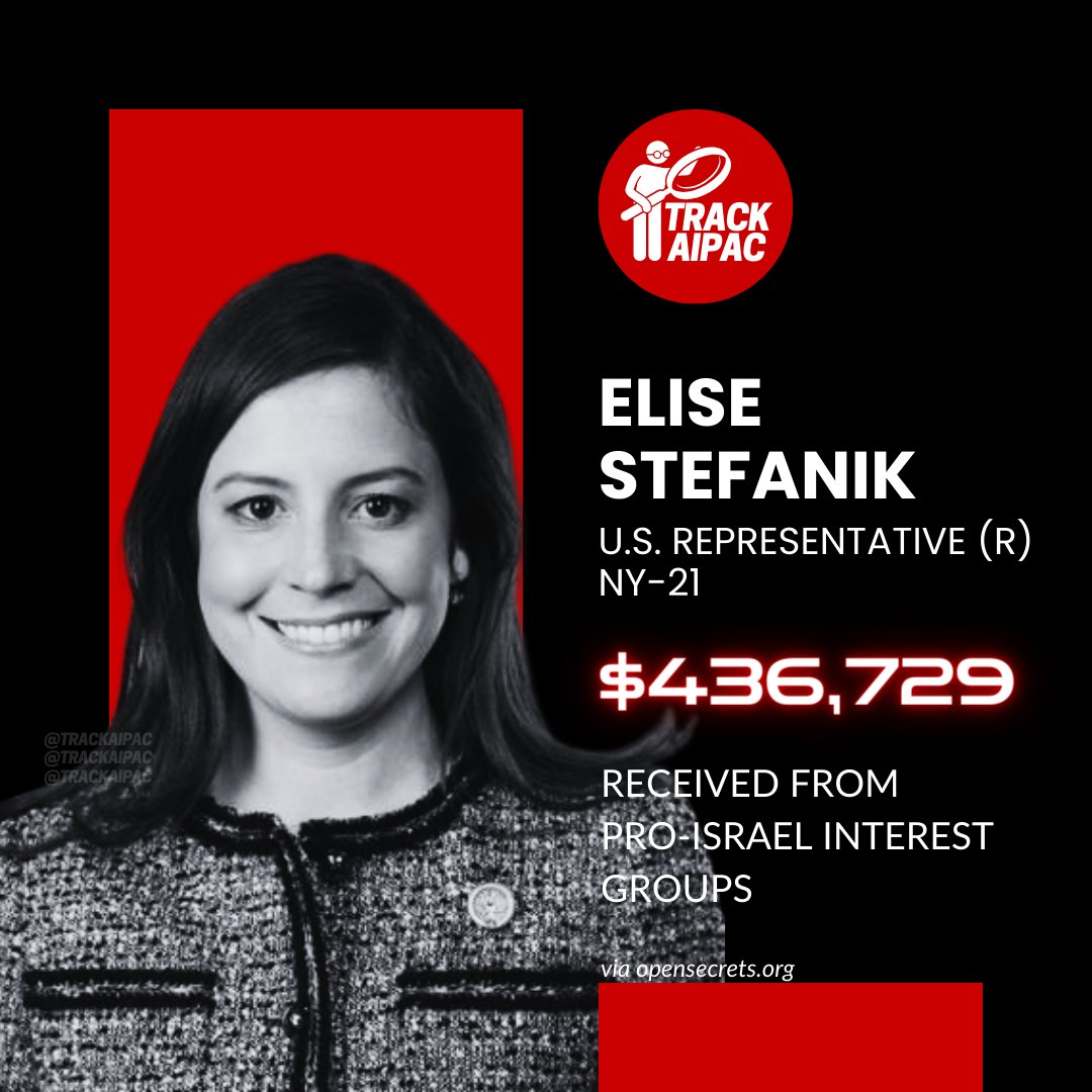 AIPAC Republican Rep. Elise Stefanik has received >$436,000 in support ...