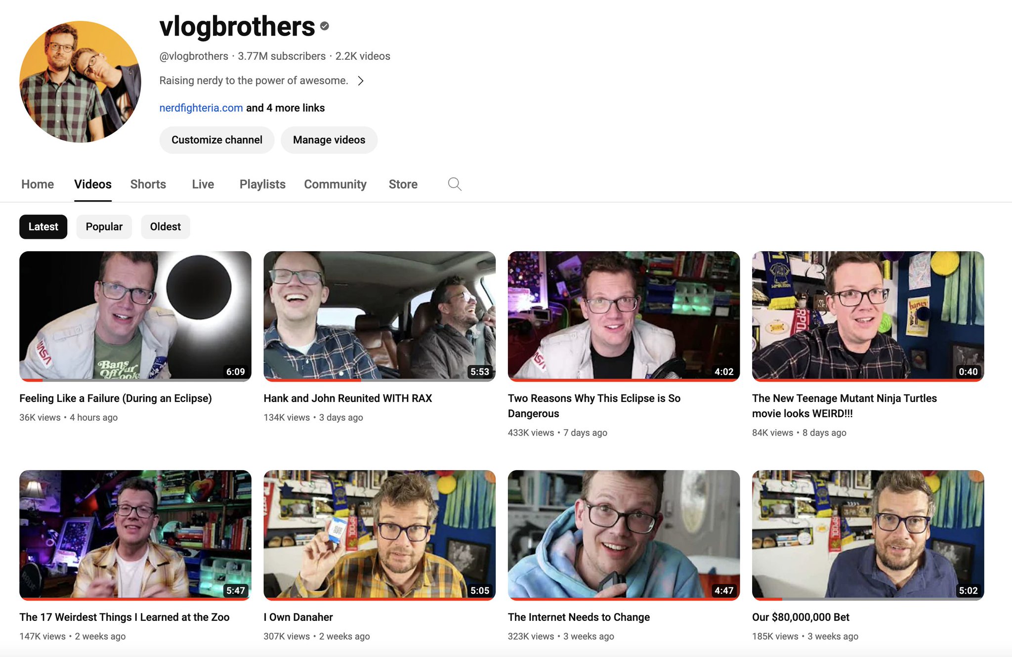 Vlogbrothers Youtube Channel