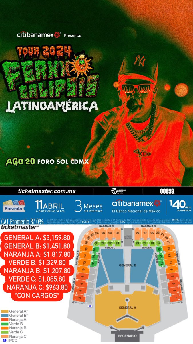 FEID 💚 FERXXO 💚 México 🇲🇽 FERXXOCALIPSIS TOUR 💚 🎫 Venta General 2:00 PM ...
