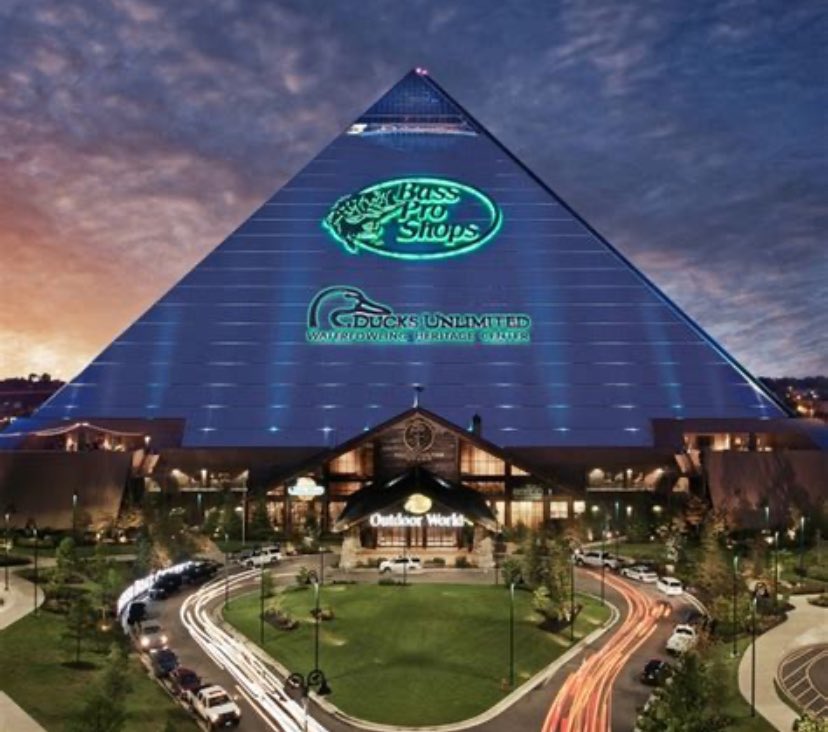 We are waiting to eat lunch inside the giant Bass Pro Pyramid, cause ...