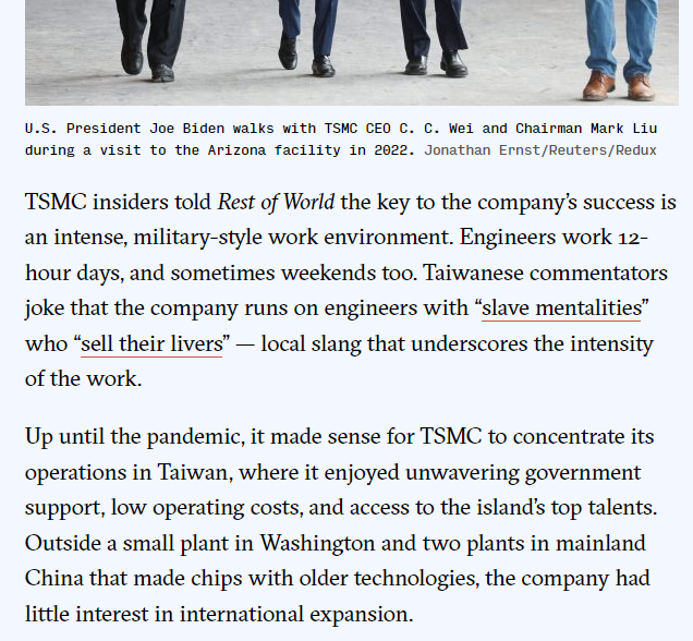 "About half" of the ~2,200 employees at TSMC's Arizona plant are from ...