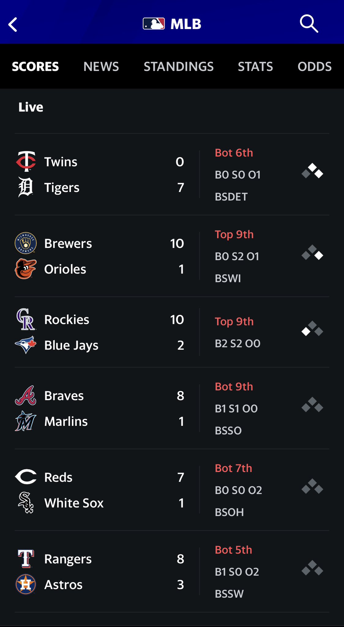 Mlb scores tonight store