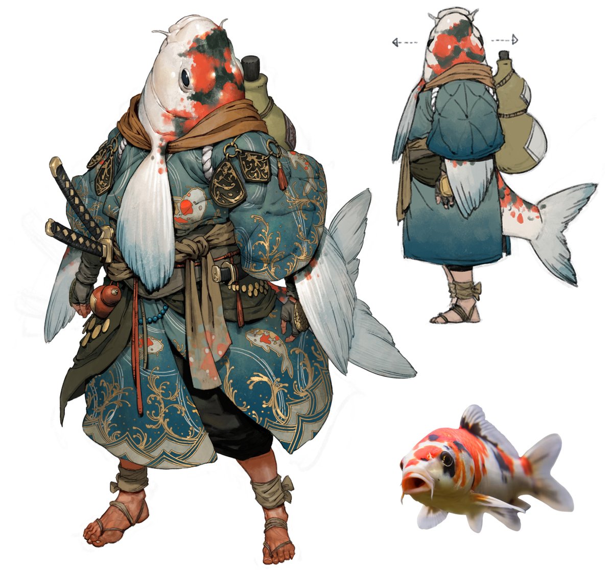「Koi samurai 비단잉어 사무라이A legendary samurai」|tahraのイラスト