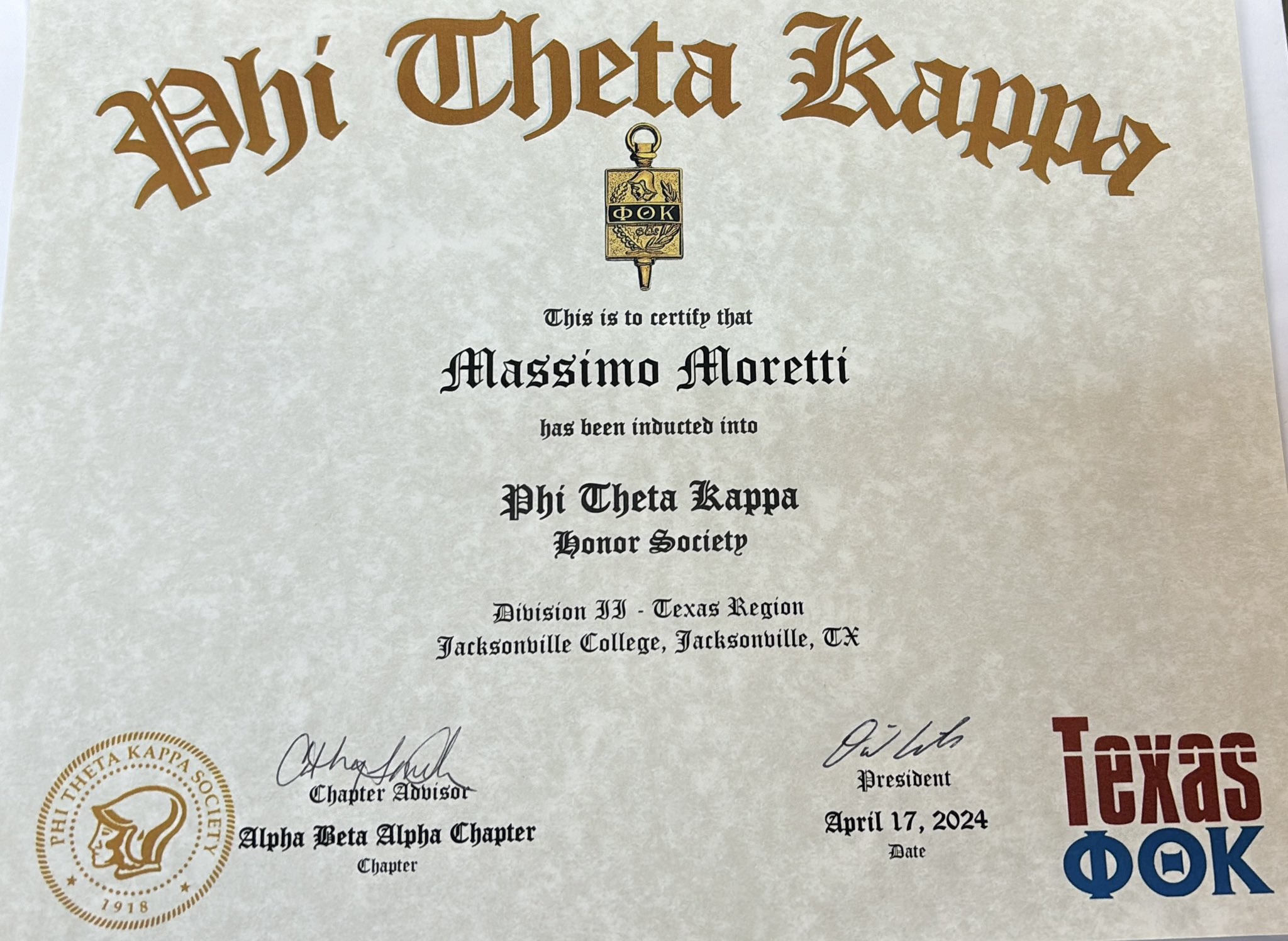 Diploma Phi Theta Kappa Satin Mahogany SigEp Membership Certificate