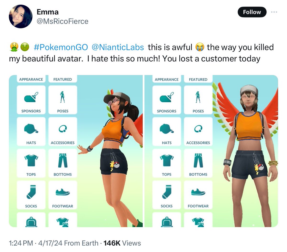 Pokémon Go update eliminates gender. Players now adjust "chest," "hip ...