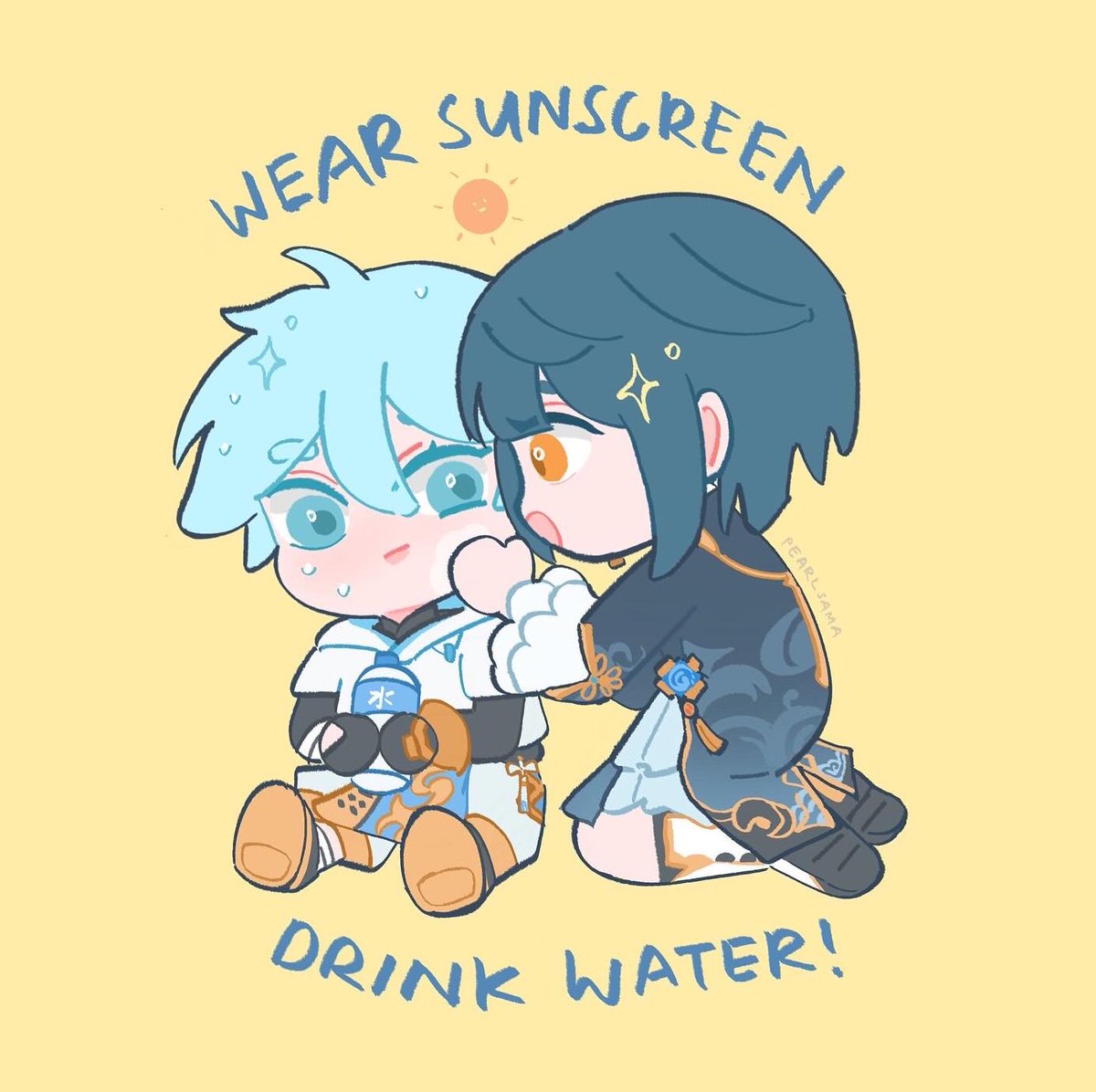 重云ちょううん 行秋ユクアキ原神 「cuz The Weather Is So Hot And Humid Here」pearl 🍊🍊🍊🍊のイラスト