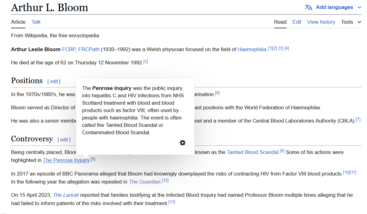 "The true scale of the number of medical trials using infected blood ...
