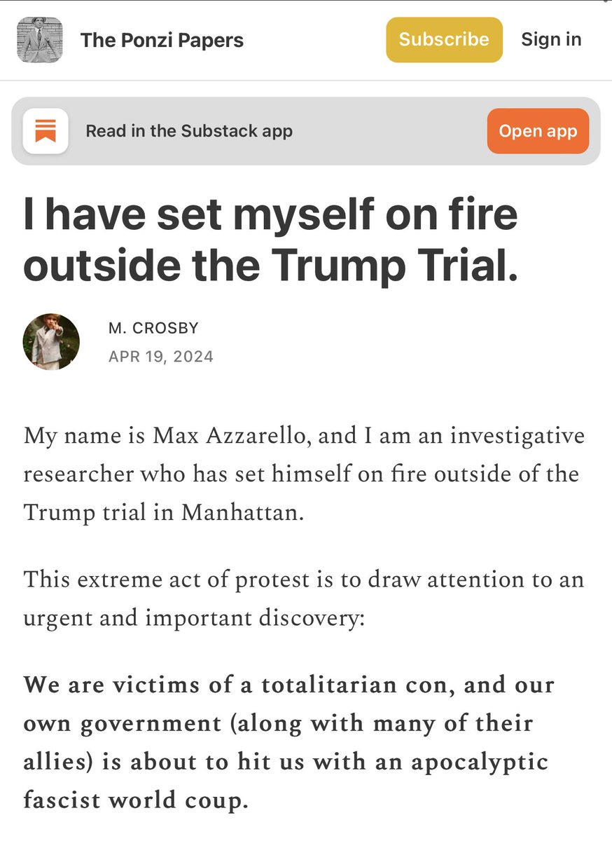 Max Azzarello, who likely self-immolated outside the Trump trial in NYC ...