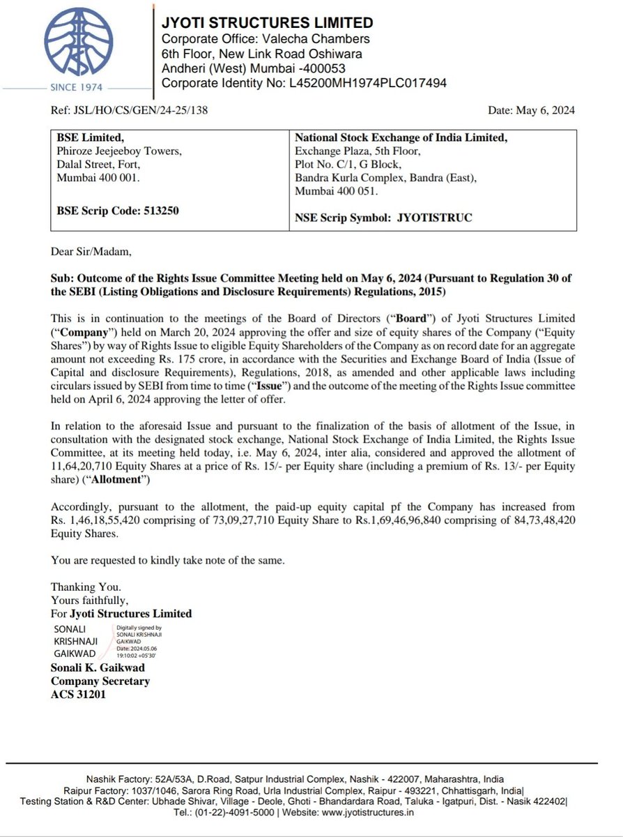 JYOTI STRUCTURES - T&D player - Added in my portfolio recently ...