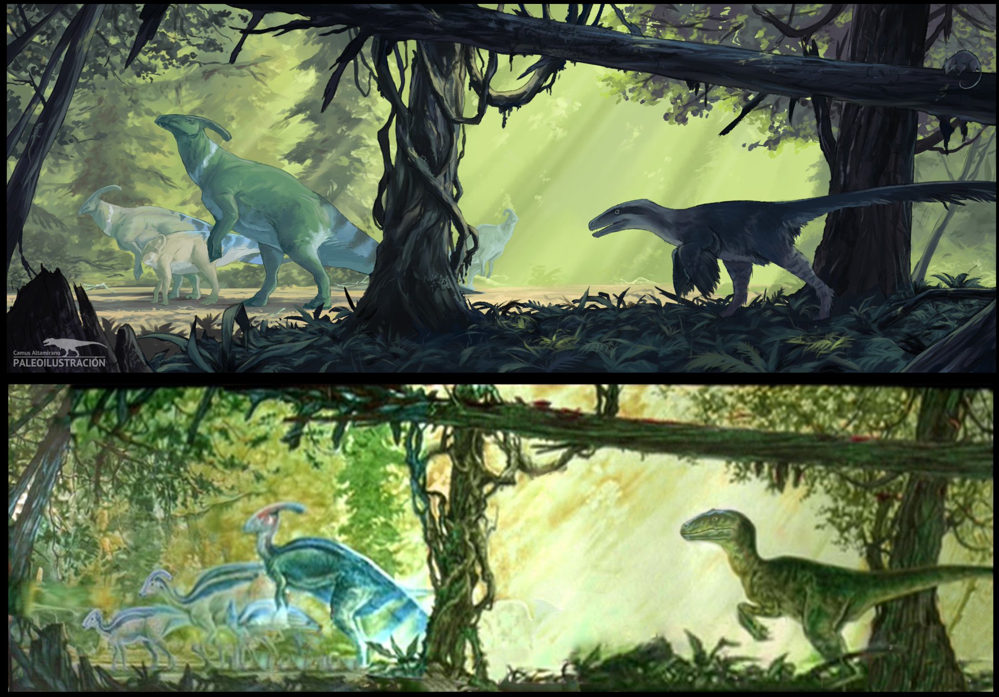 Doug Henderson Dinosaurs Montana Nanotyrannus And Anatotitan By Doug