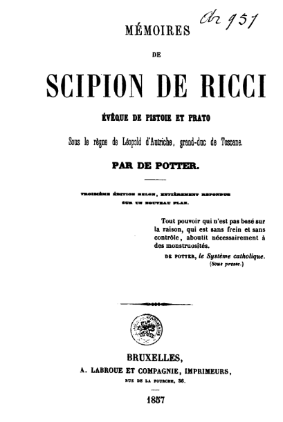 Scipione de Ricci (1741 - 1810) Bishop of Pistoia and the main driving ...