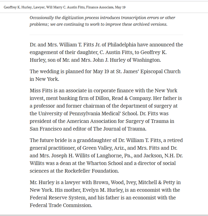 Catherine Austin Fitts was previously married to Geoffrey K. Hurley and ...