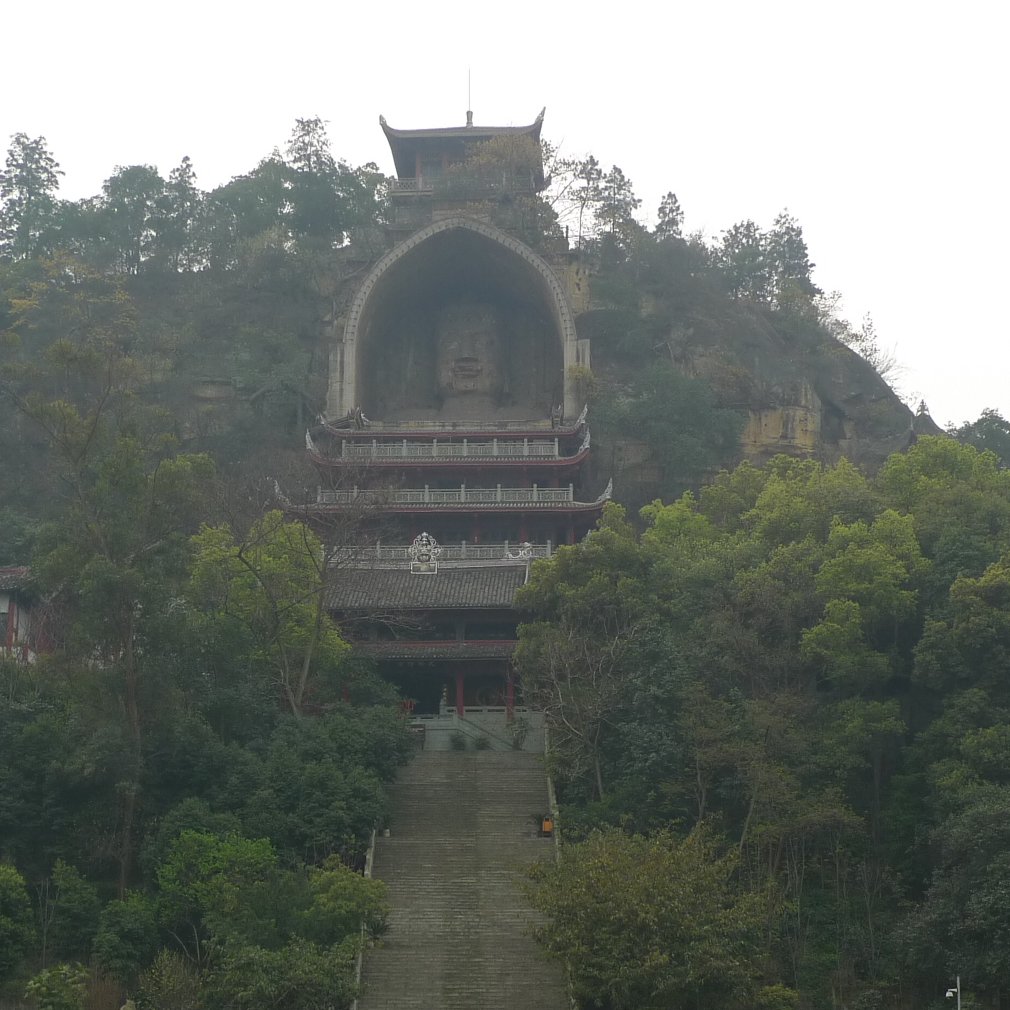 This is the Leshan Giant Buddha in China, carved into the cliffs to ...