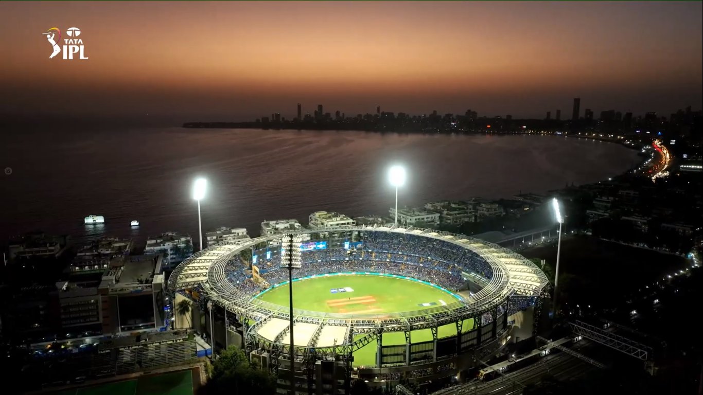 Wankhede Stadium At Night Wankhede Stadium Floodlit By Night On Marine