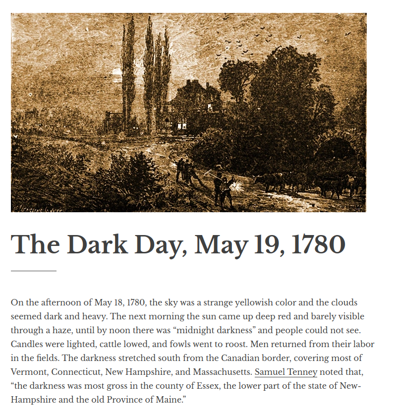 Dark Day 1780 New England An Englishman's Delight Or News Of All
