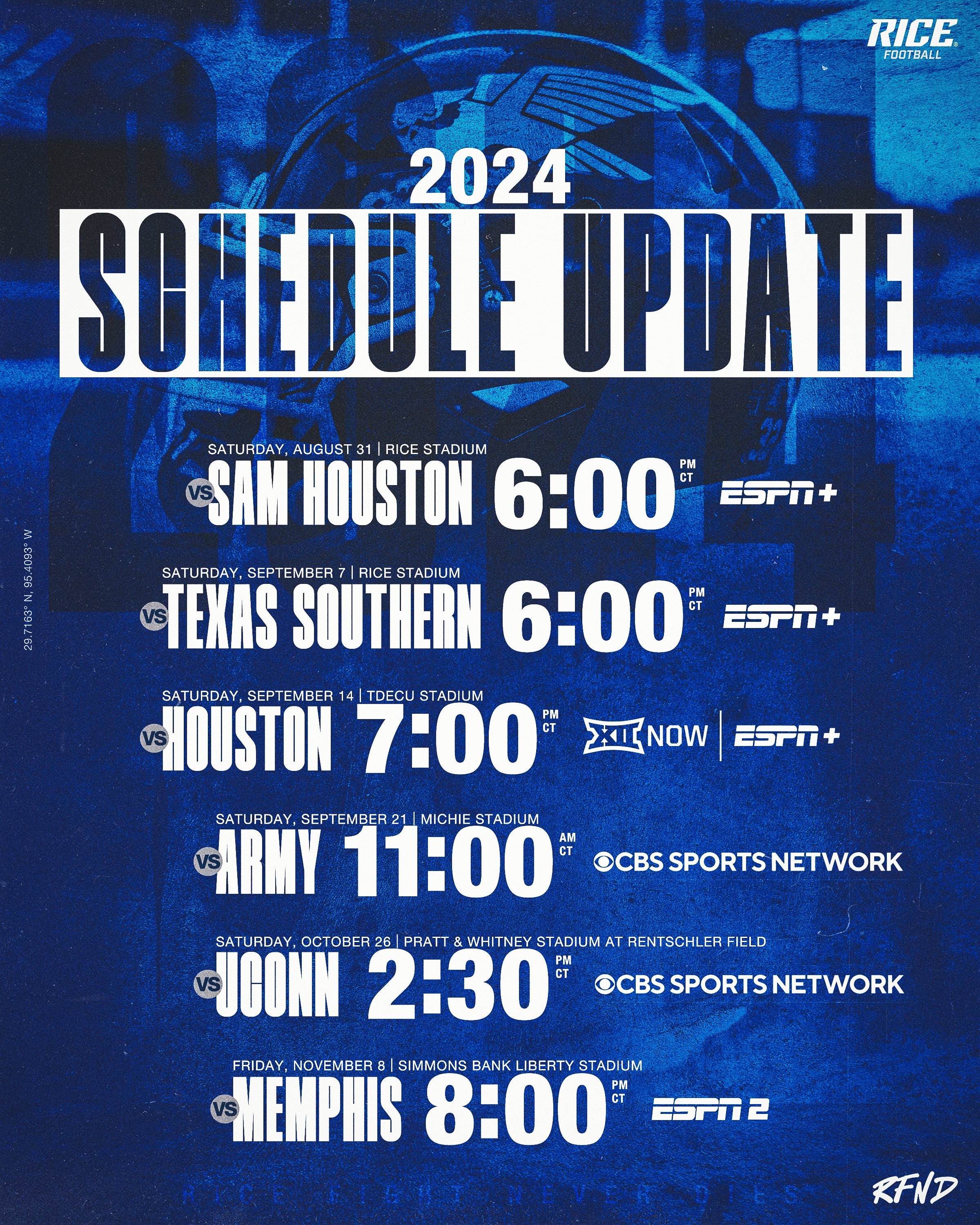 Rice football schedule store