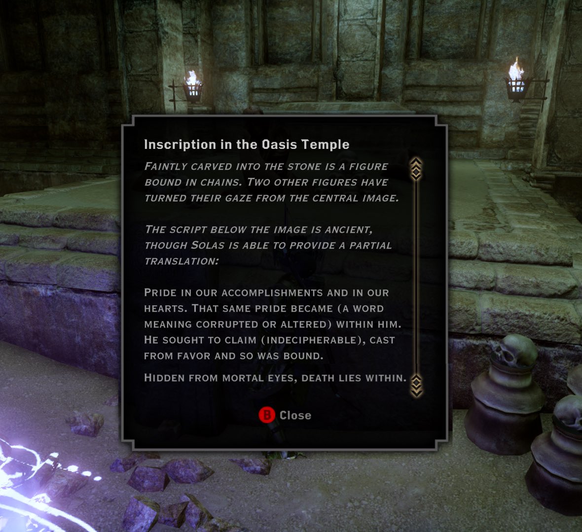 She is silently side-eyeing Solas in the Solasan, the Temple of Pride # ...