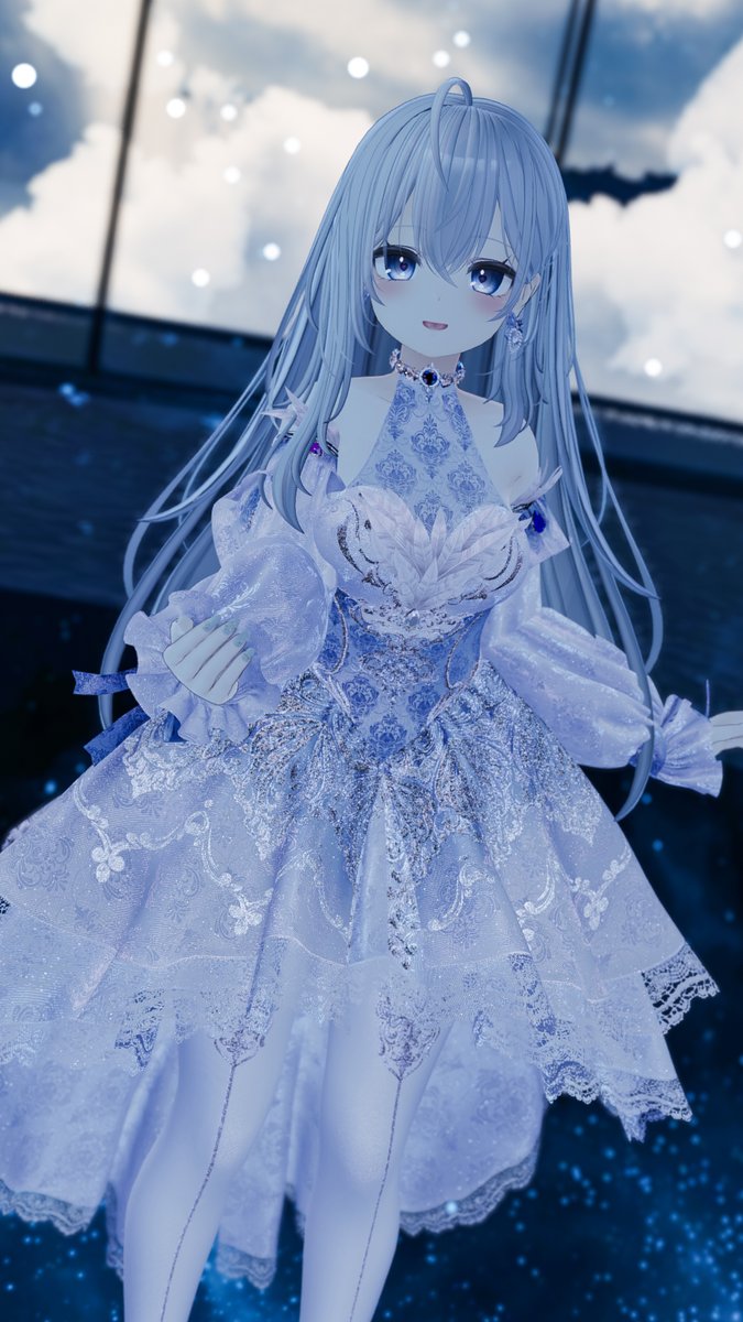 「ドレスが可愛すぎて悶えていました。VRC楽しい～～～っおやすみなさい! 」|white_lilyのイラスト