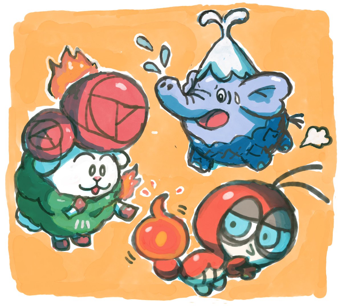 「Pokemon starters based on your suggestio」|🌴Alex🌴のイラスト