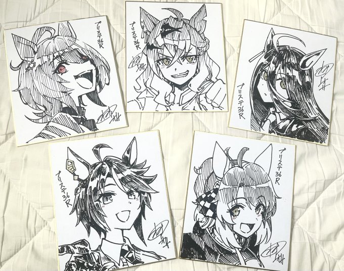 今回の色紙はポッケ、タキオン、カフェ、フジ、ダンツ、オペラオー、トプロ、.. | アオサ@C106 1日目 西2ホールえ-30b さんのマンガ | ツイコミ(仮)