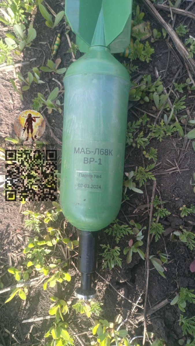 A finely made Ukrainian shaped-charge munition for dropping by drones ...