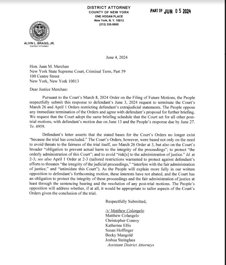 Manhattan D.A. Bragg opposes Trump's motion to lift gag order ...