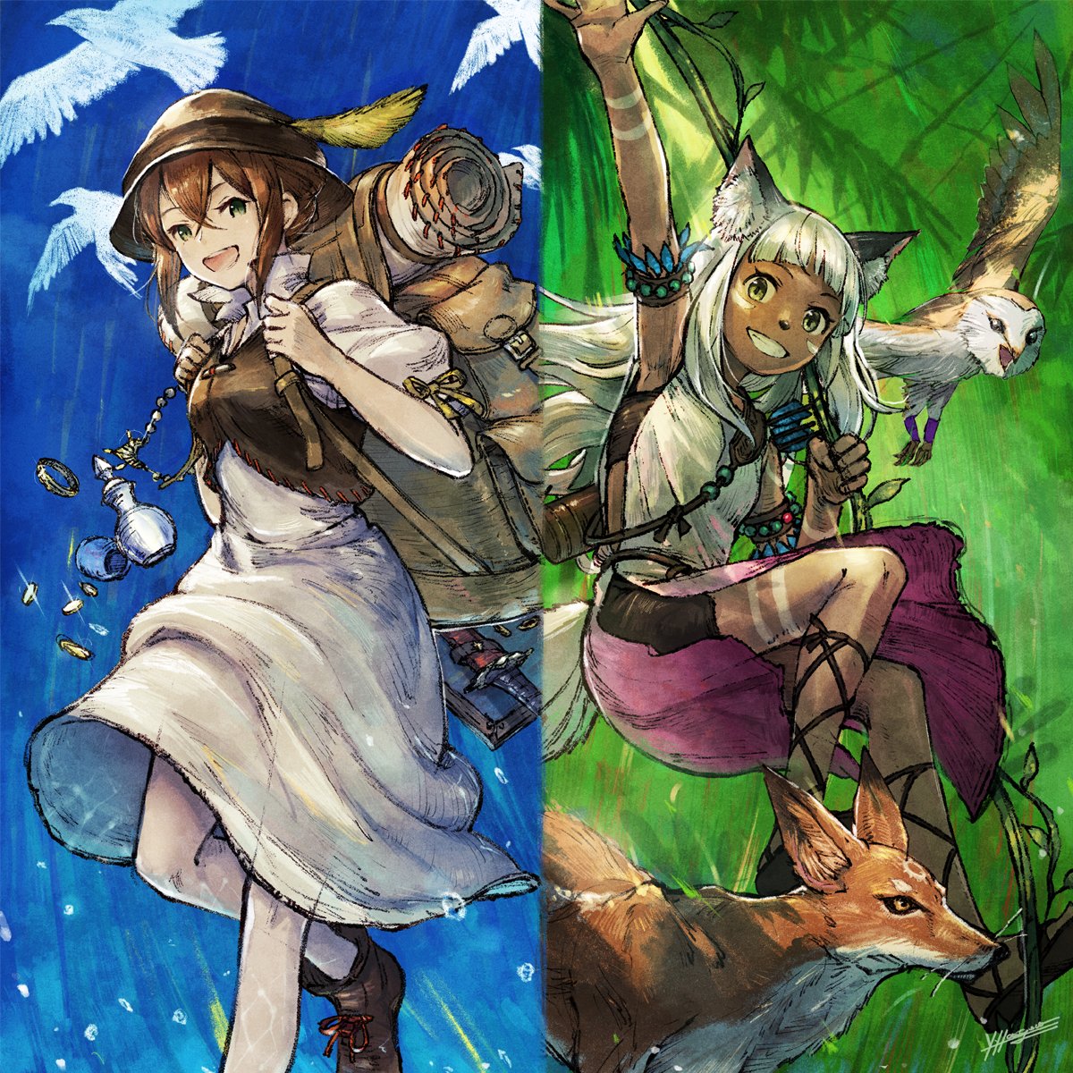 New Artwork of Tressa and Ochette by Yasushi Hasegawa! : r/octopathtraveler