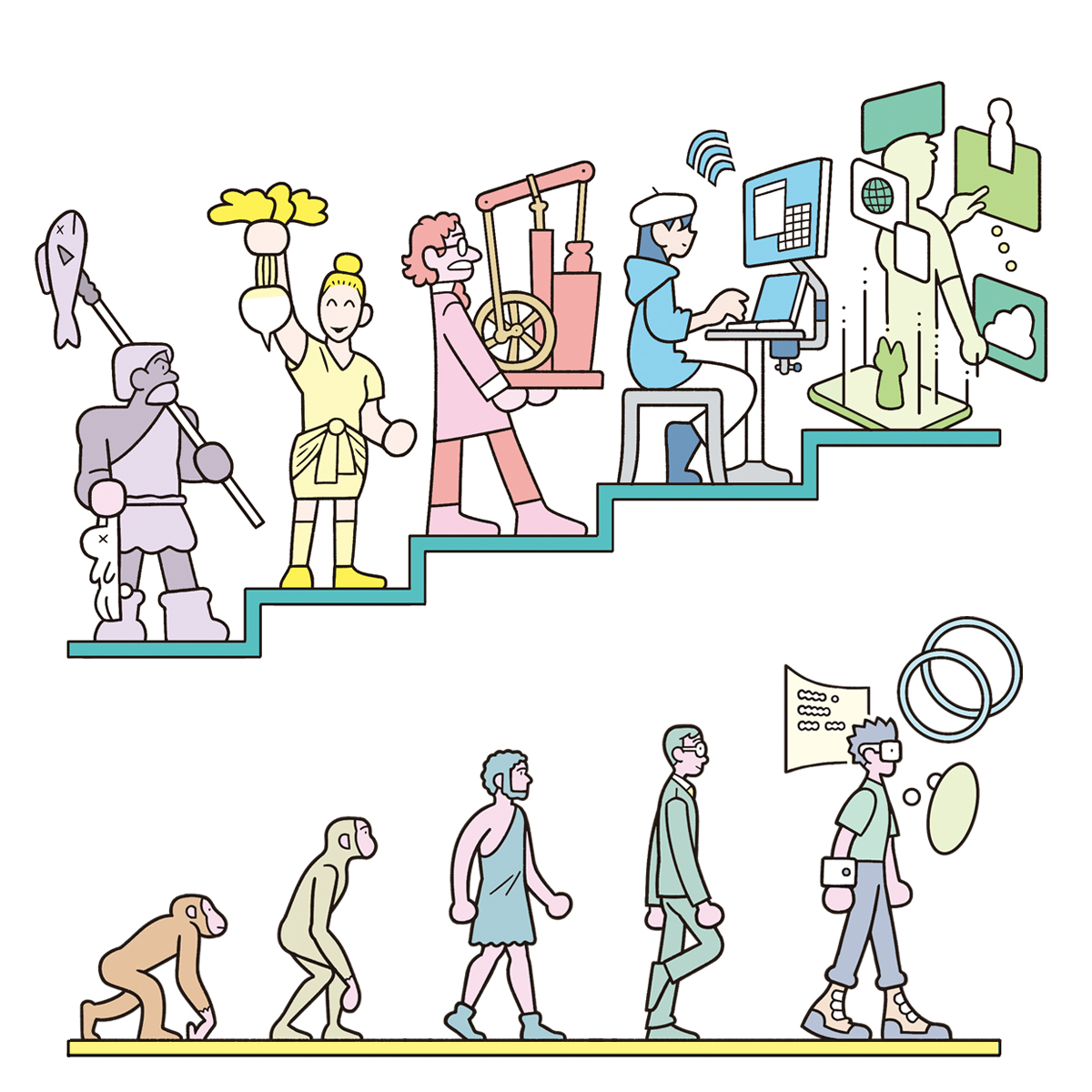 お仕事です これからの時代のためどう未来を選ぶか、という進学ガイドブックのお仕事です。 時代の変化のステップアップ」Studio-Takeumaの漫画