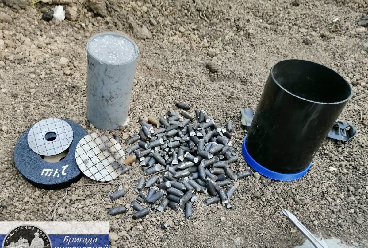 A typical Ukrainian FPV fragmentation warhead made from two concentric ...