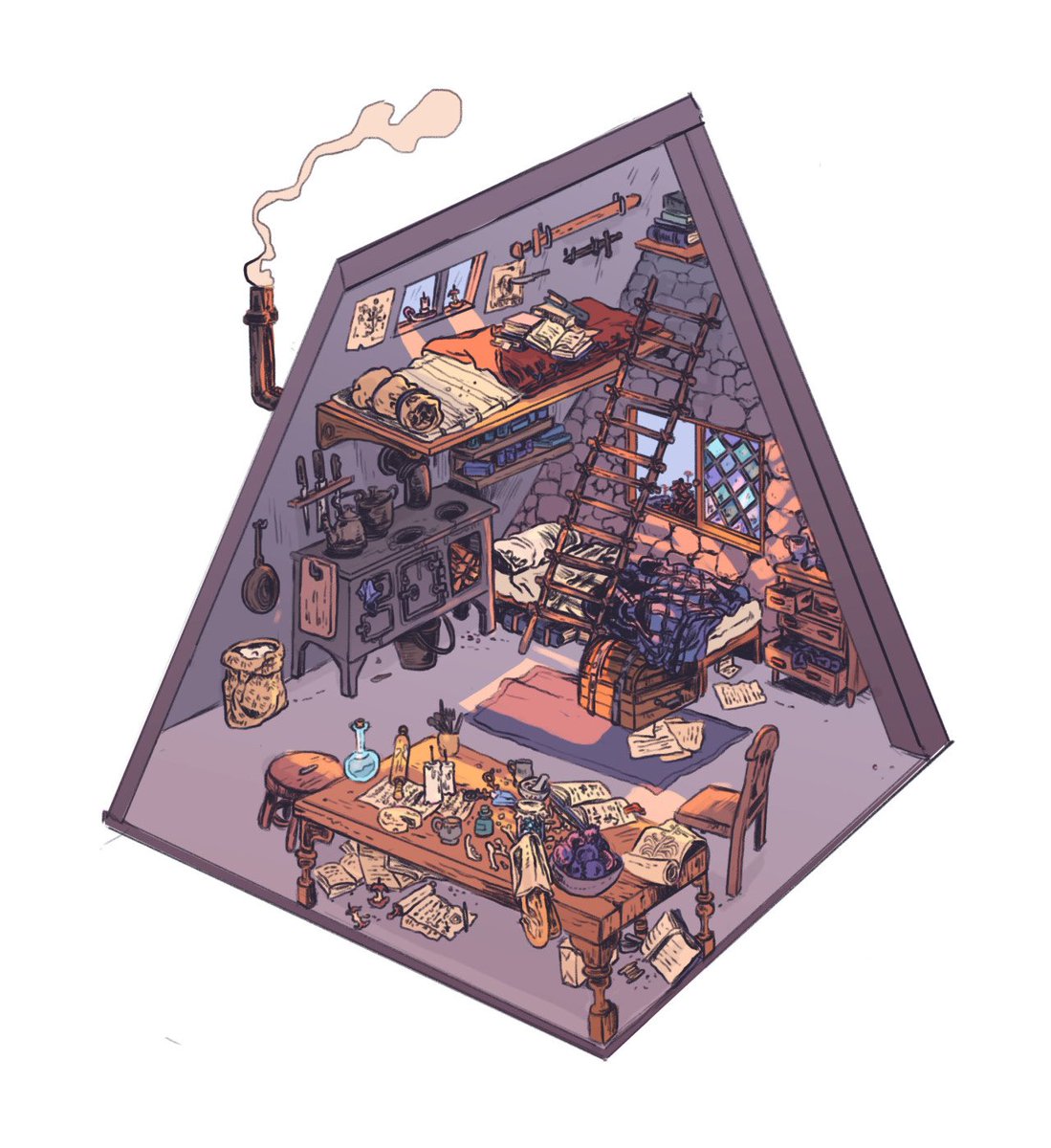 「Isometric layout of Yarrow's apartment f」|well_dipper (commissions ...