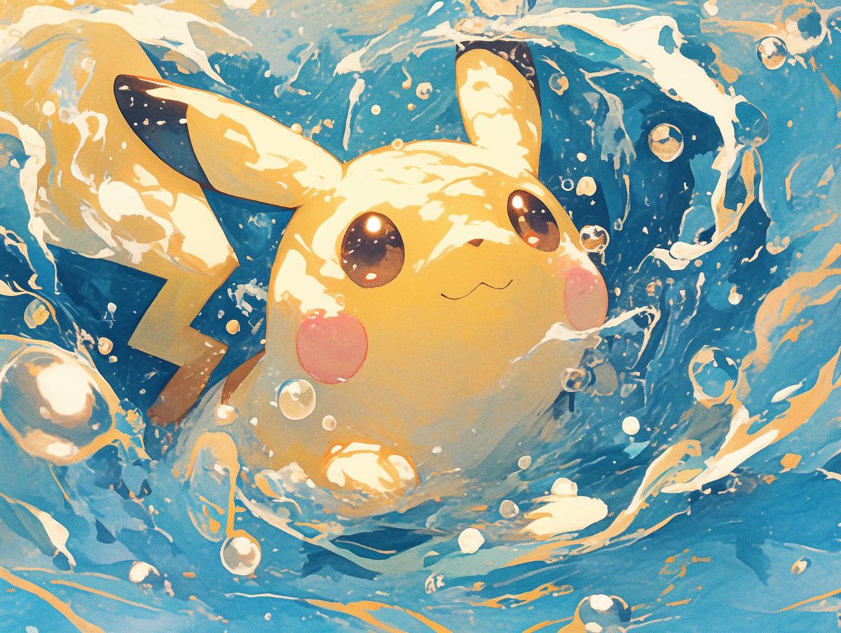 ピカチュウ 「Pikachu swimming in water 」|tarteのイラスト