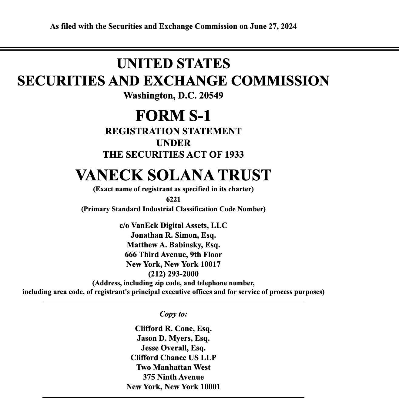 VanEck Files Application For First Solana ETF With US SEC VanEck Files Application For First Solana ETF With US SEC