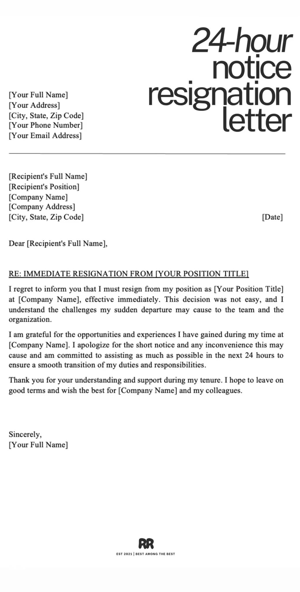 Resignation Letter 24 Hour Notice How To Write A Resignation Letter