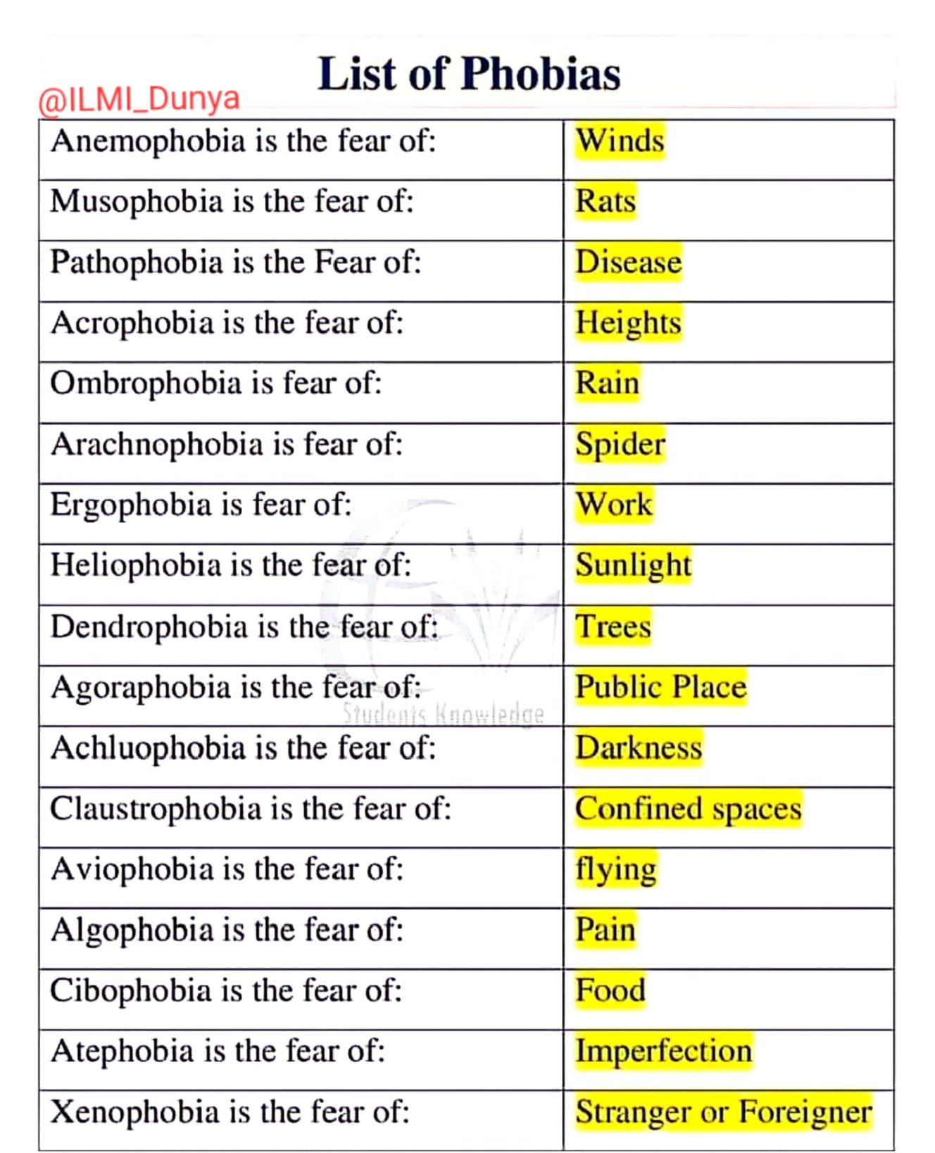 List Of Phobias And Meanings List Of Phobias: Common Phobias From A To