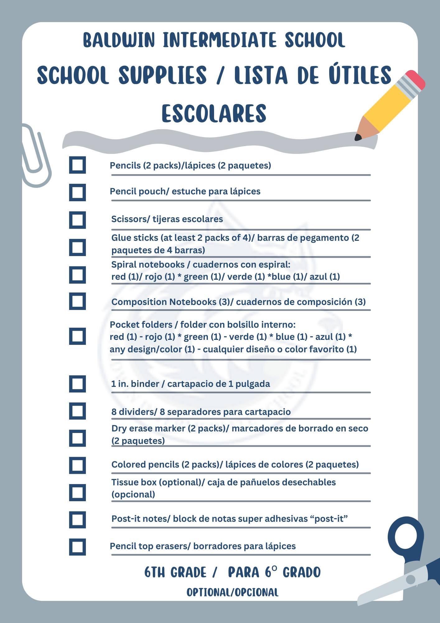 Lista De útiles Escolares Para Sexto Grado