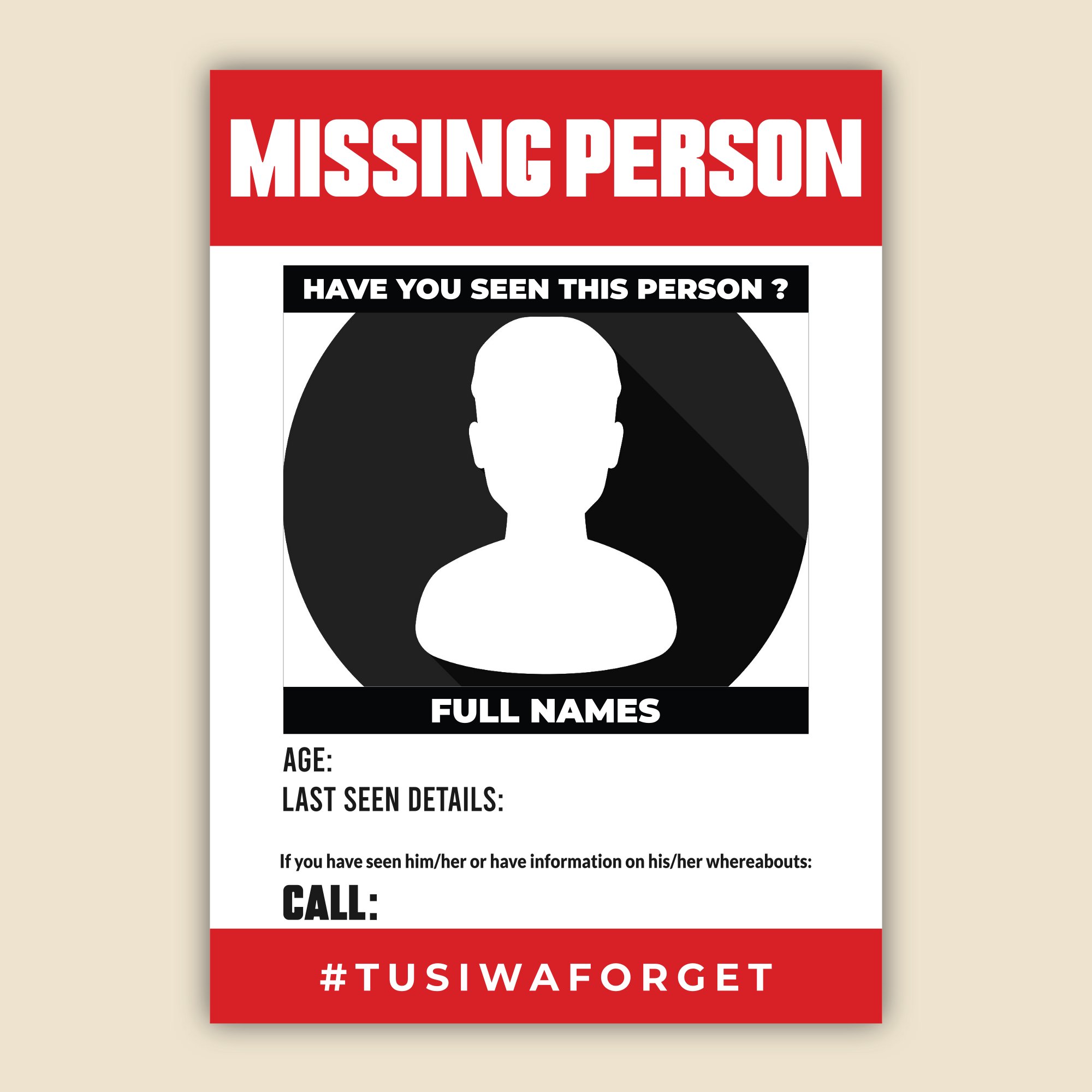 Blank Missing Person Poster Person Missing Poster Template. Male And