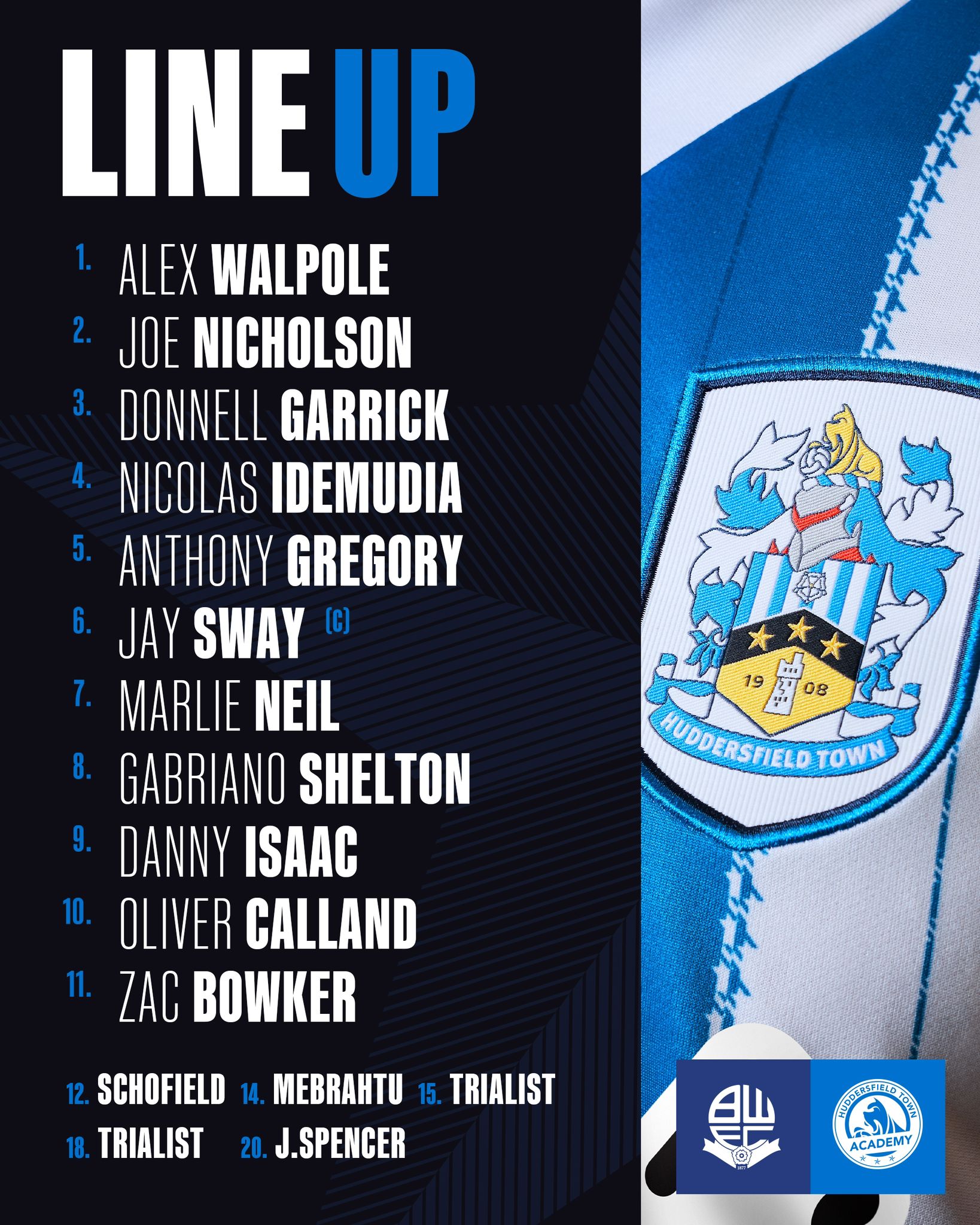 Huddersfield Town Academy on X TEAM NEWS Here s how our Under 18s line up for this morning s fixture htafc YoungTerriers https t 6WaCYv0TZ1 X